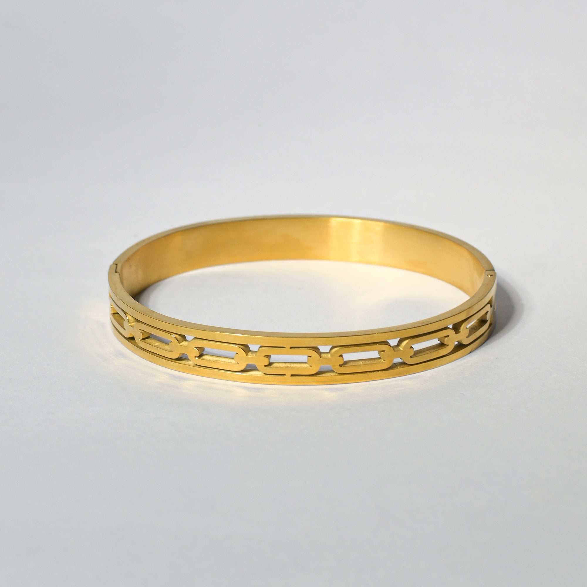 18K Gold Plated Stainless Steel Hinged Chain Pattern Bracelet for Wome ...